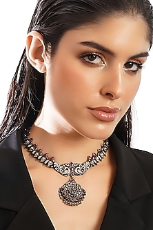 White Finish Red Kemp Stone Temple Tribal Necklace In Sterling Silver ...