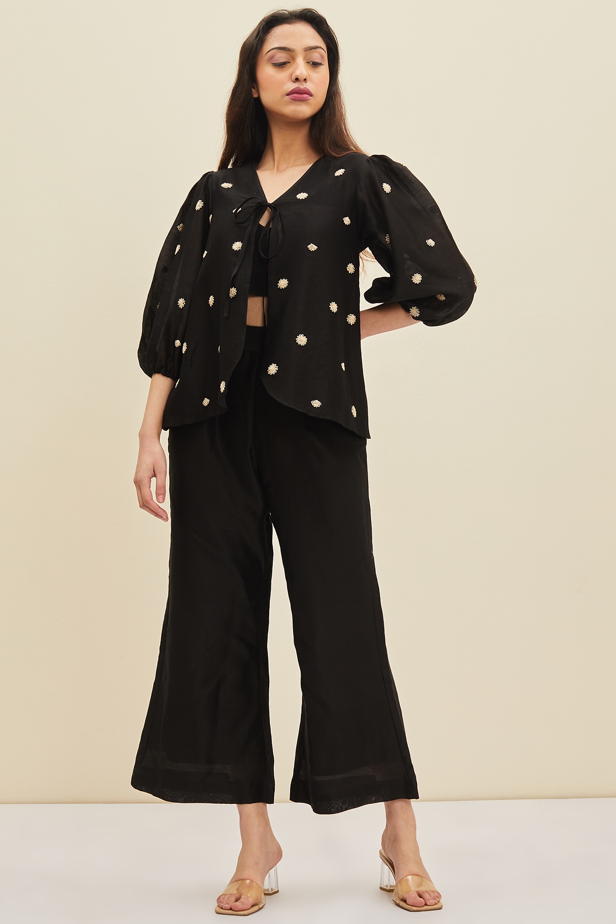 Black Silk Cotton Chanderi Flared Pant Set by Meadow at Pernia's Pop Up ...