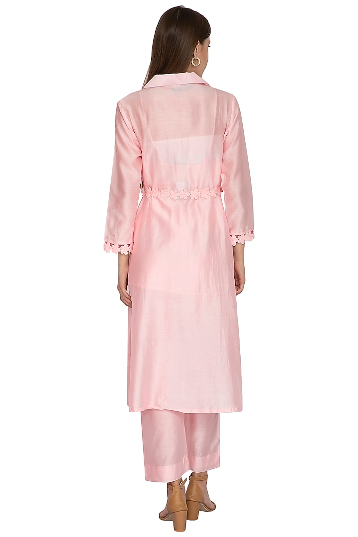 Blush Pink Embroidered Tunic With Pants, Inner & Belt Design by Meadow ...