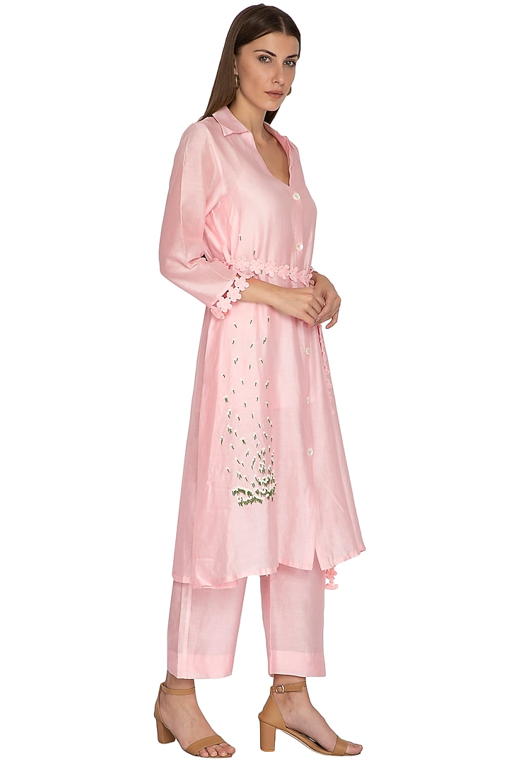 Blush Pink Embroidered Tunic With Pants, Inner & Belt Design by Meadow ...