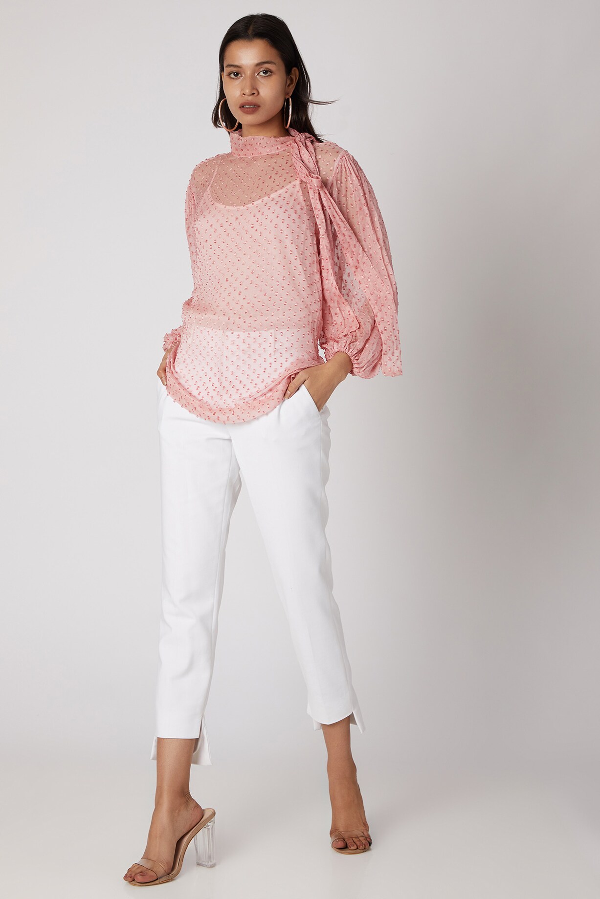 Blush Pink Silk Chiffon Sheer Top by Meadow at Pernia's Pop Up Shop 2024
