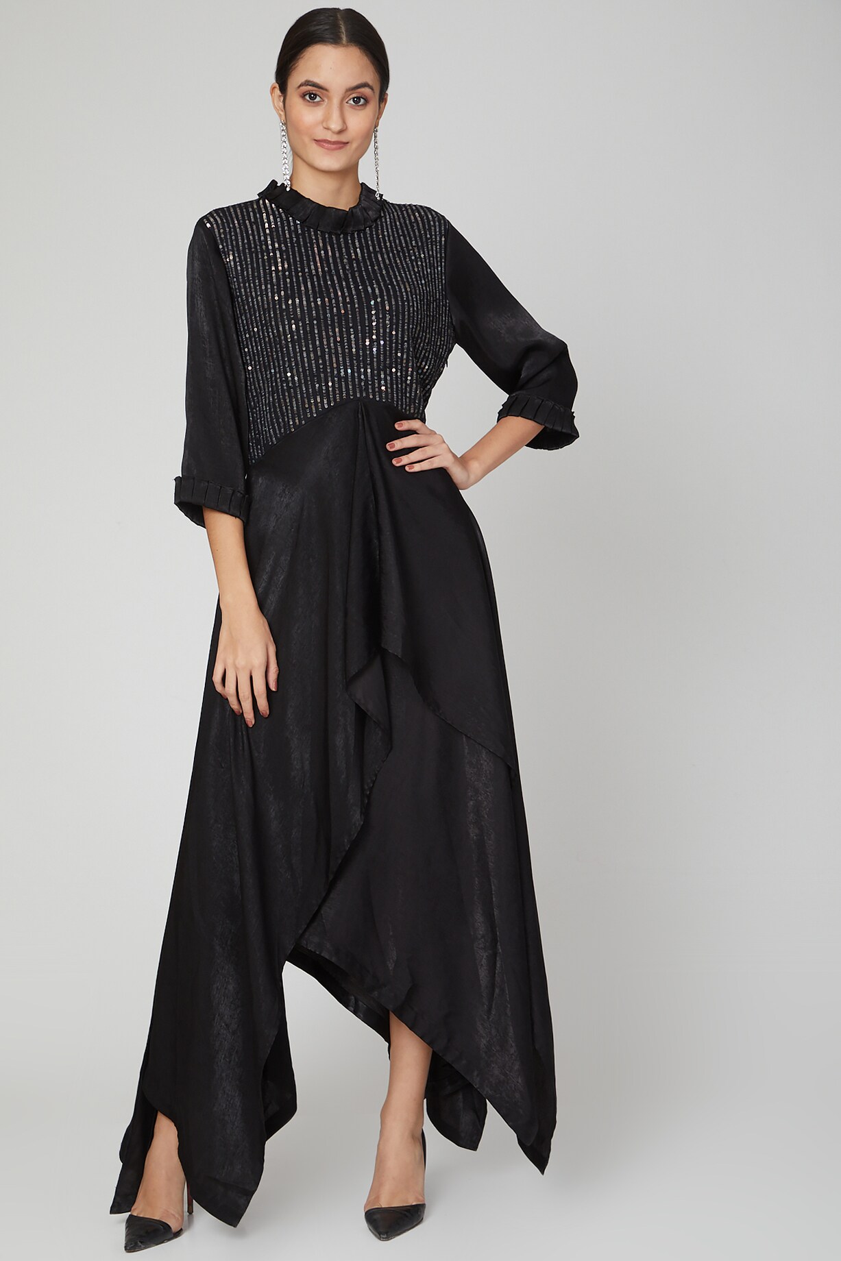Black Asymmetric Quilted Dress by Megha Garg at Pernia's Pop Up Shop 2026
