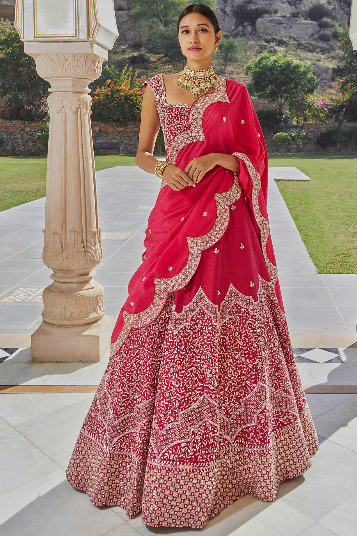 Hot Pink Hand Embroidered Bridal Lehenga Set by Mishru at Pernia's Pop ...