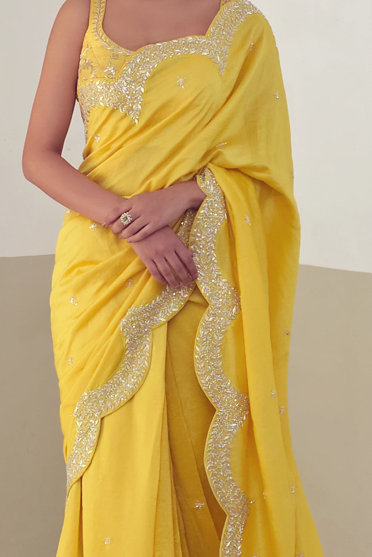 Mango Yellow Embroidered Saree Set by Mishru at Pernia's Pop Up Shop 2025