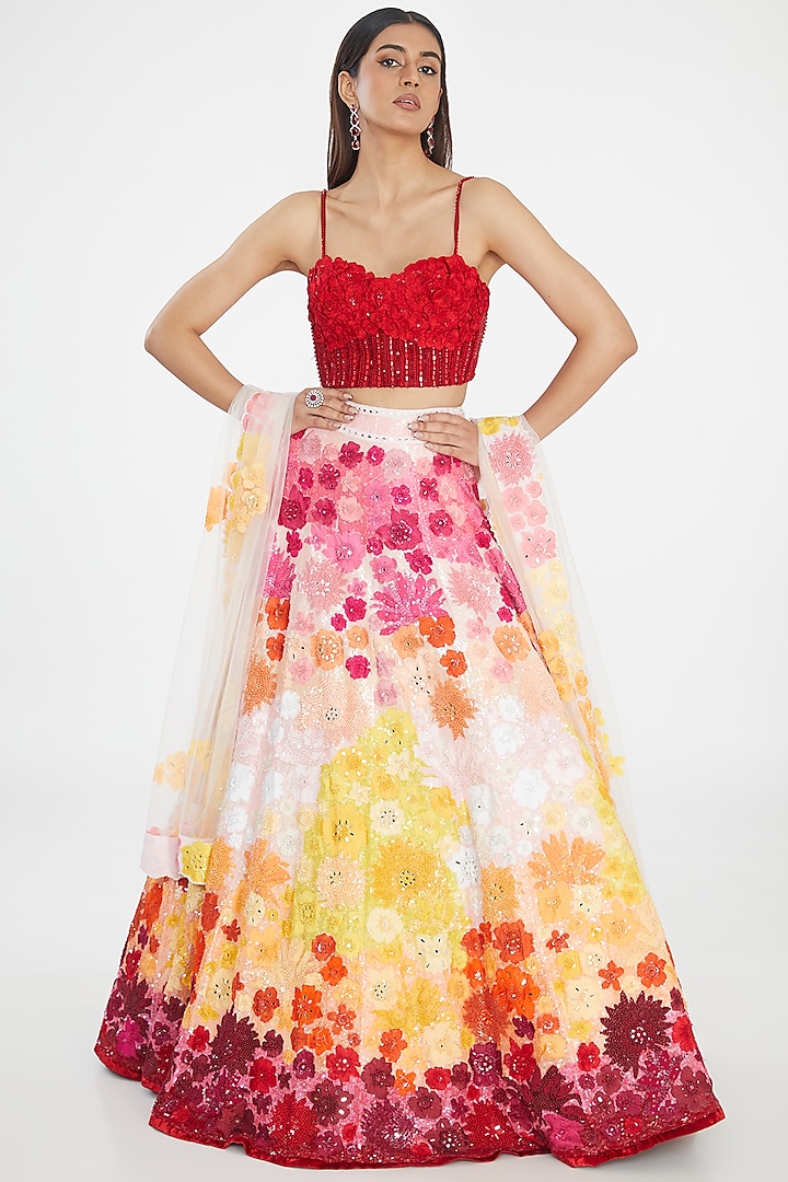 Multi Colored Organza Hand Embroidered Lehenga Set Design By Mishru At