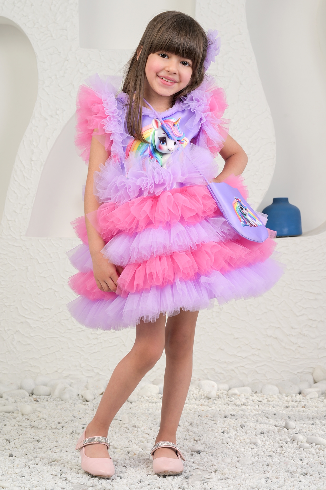 Purple Satin & Soft Net Rainbow Unicorn Dress For Girls by MIAKKI KIDS ...