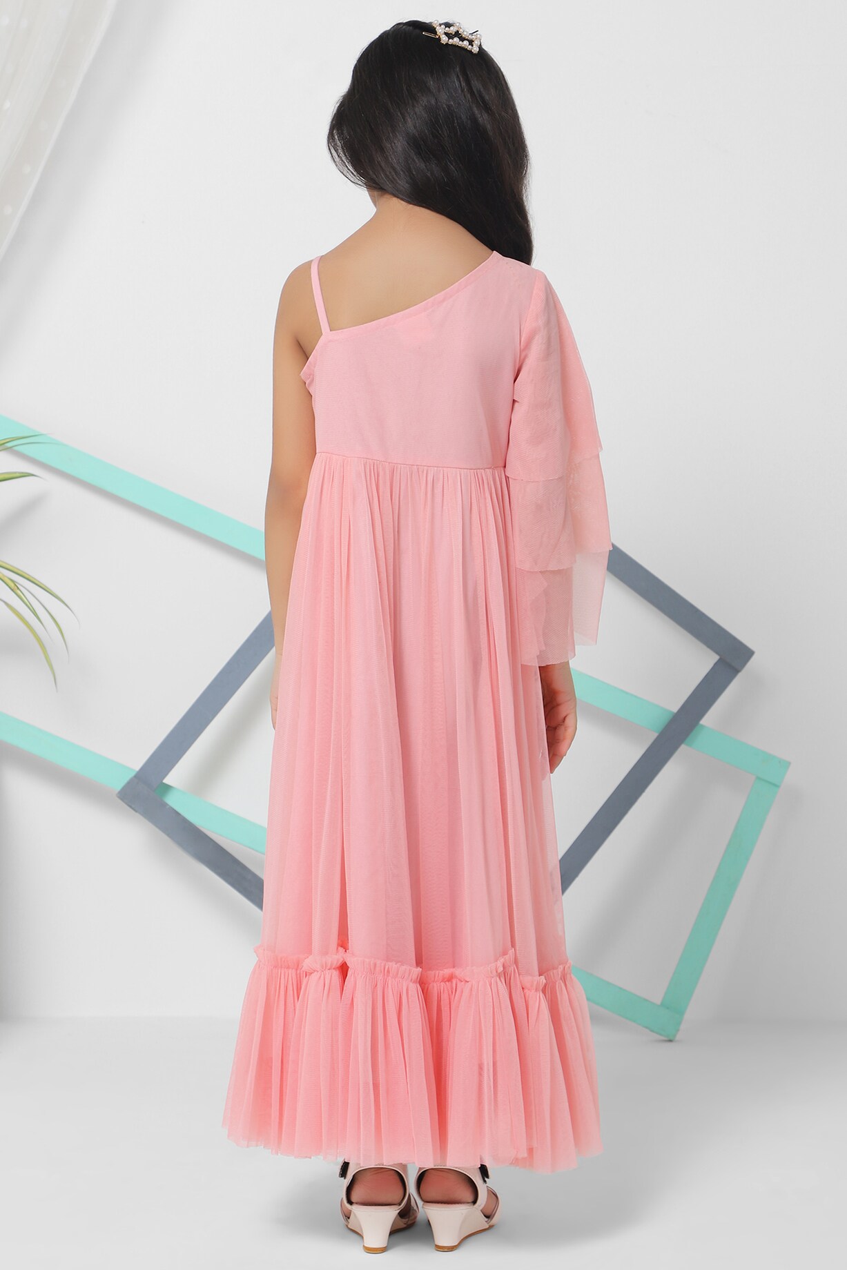 Blush Pink Net Flared Gown For Girls by Mini Chic at Pernia's Pop Up ...
