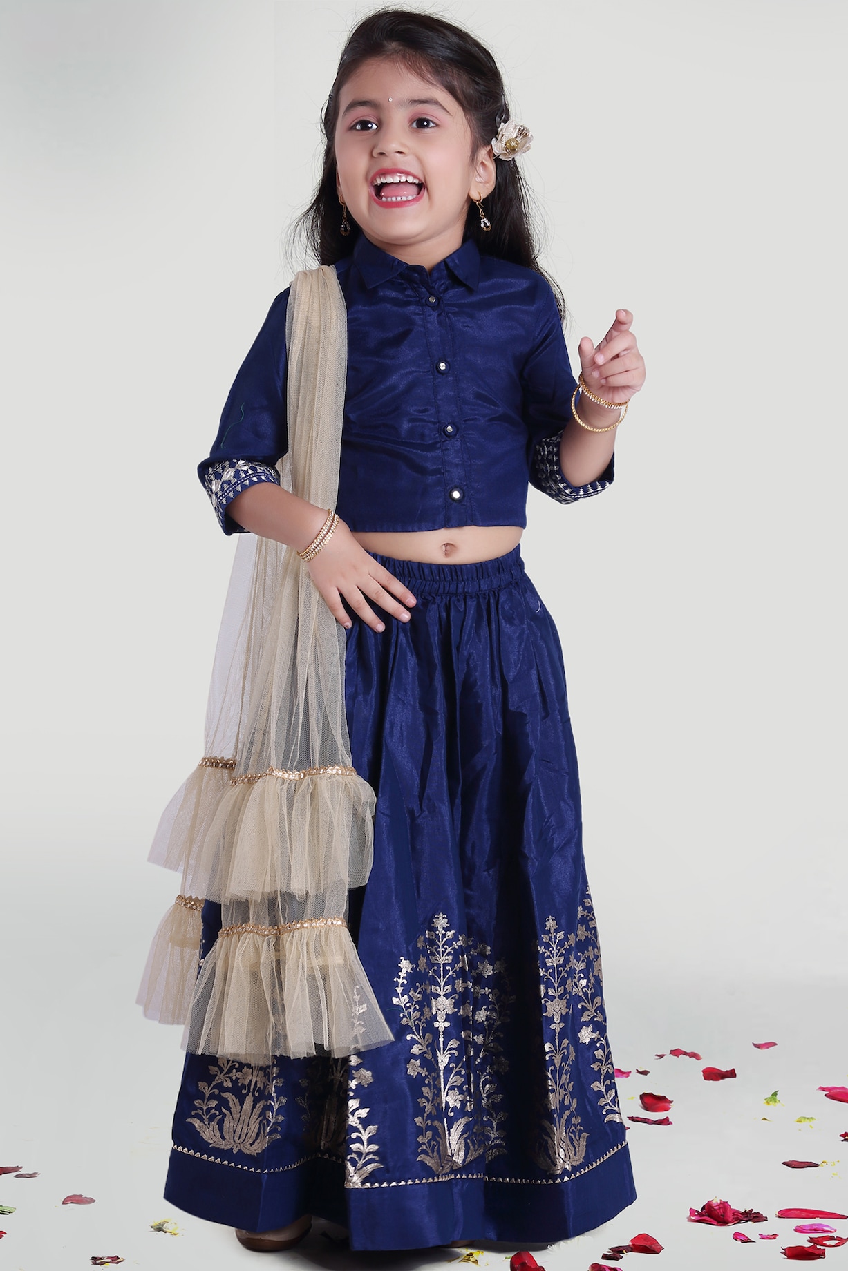 Blue Gathered Skirt Set For Girls by Mini Chic at Pernia's Pop Up Shop 2025