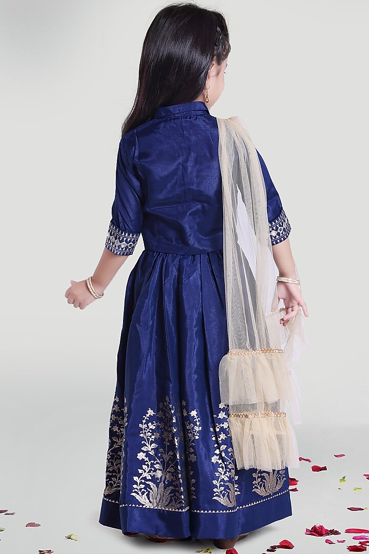 Blue Gathered Skirt Set For Girls by Mini Chic at Pernia's Pop Up Shop 2025