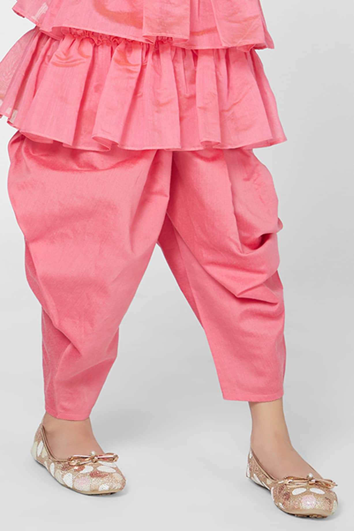 Yellow & Pink Polyester Dhoti Set For Girls by Mini Chic at Pernia's ...