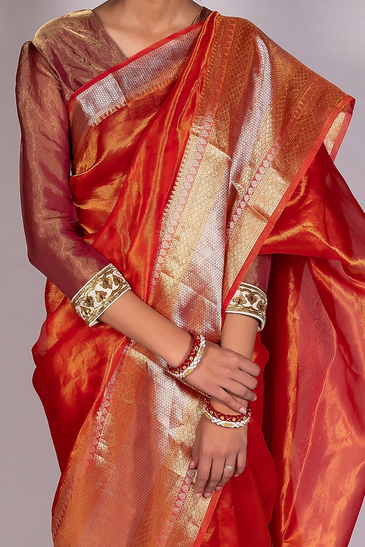 Red Tissue Saree Set Design by Mimamsaa at Pernia's Pop Up Shop 2024