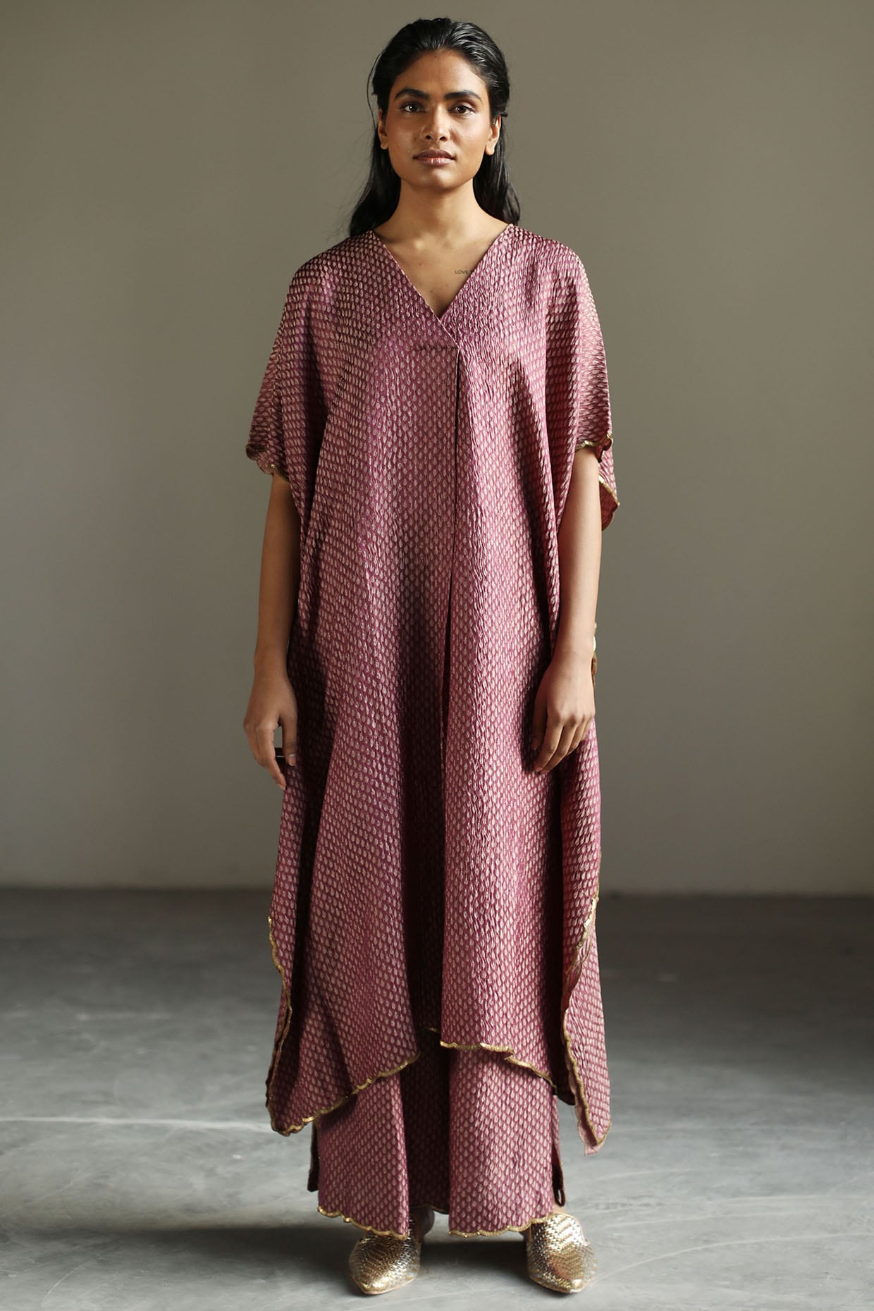 Persian Red Embroidered Woven Kaftan Set by Mimamsaa at Pernia's Pop Up ...