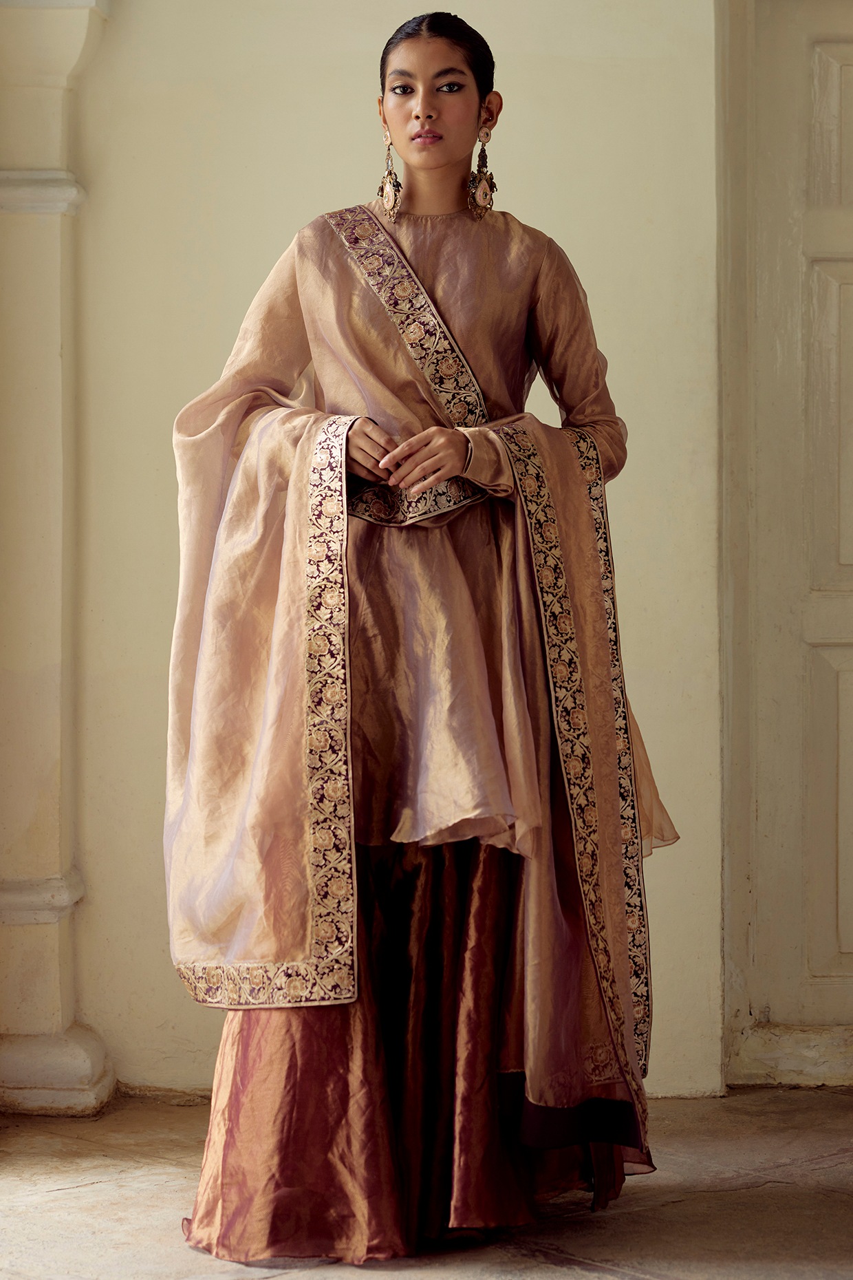 Pale & Garnet Tissue Silk Woven Dupatta by Mimamsaa at Pernia's Pop Up ...