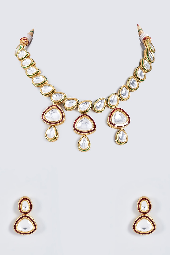 Gold Finish Meenakari Necklace Set by Minaki at Pernia's Pop Up Shop 2024
