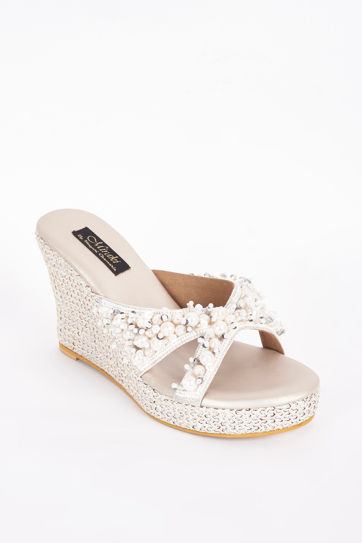 White Embellished Wedges Design by Miraki at Pernia's Pop Up Shop 2024