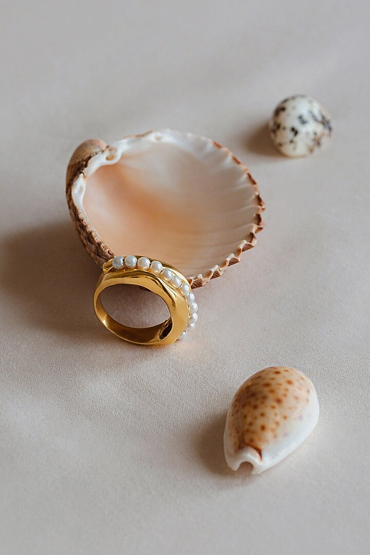 Gold Plated Handcrafted Bora Bora Stack Rings (Set Of 2) by Misho ...