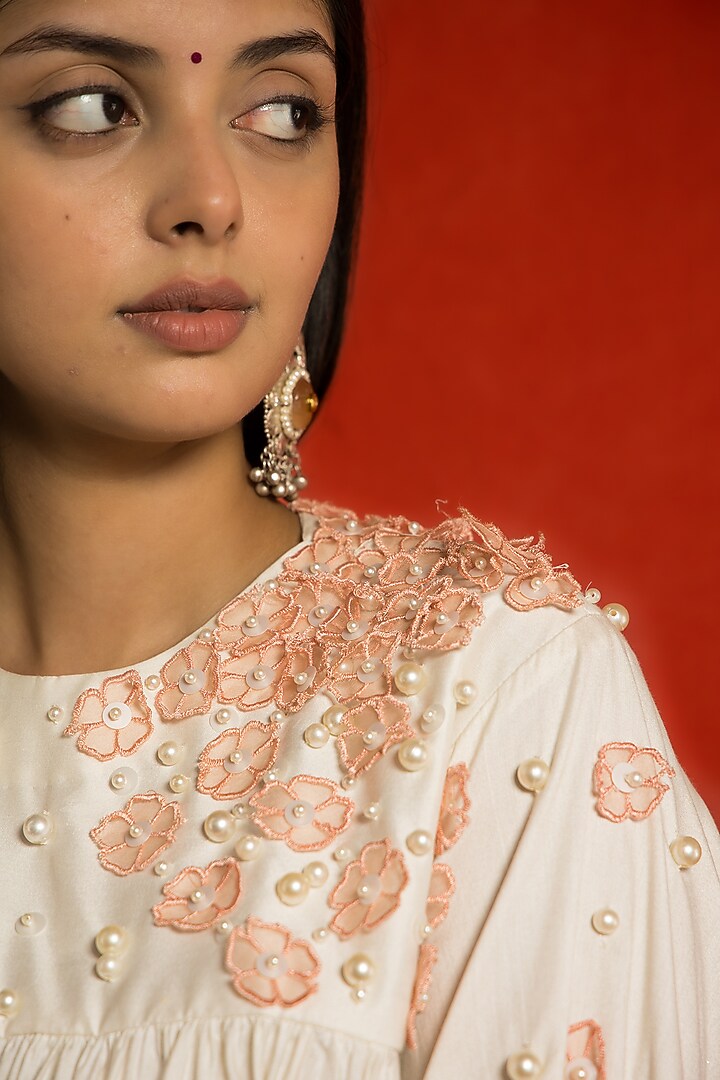 Ivory Silk Cotton 3D Embellished Kurta Set by MITHI SUPARI at Pernia's ...