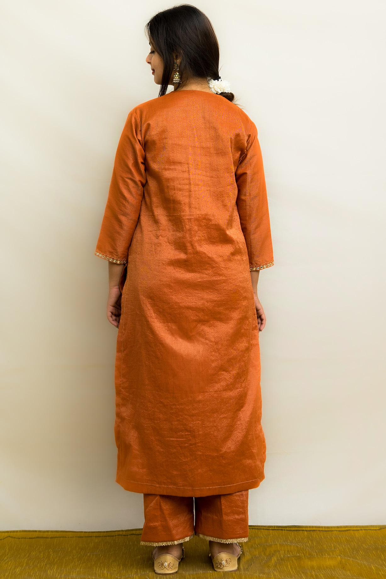 Rust Tissue Hand Embroidered Kurta Set by MITHI SUPARI at Pernia's Pop ...