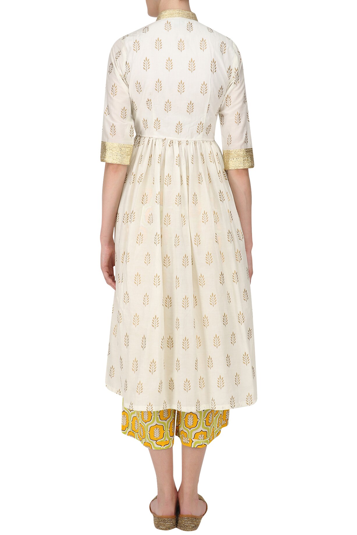 Off white foil print front open tunic with print pants available only ...