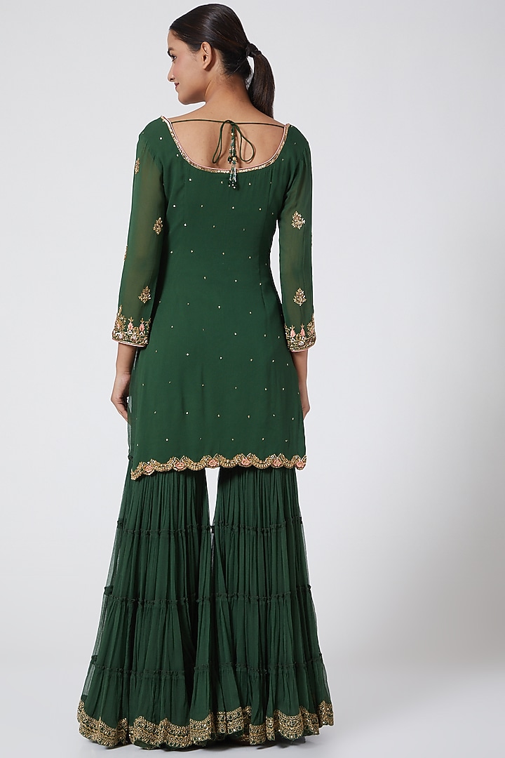 Dark Green Embroidered Gharara Set by Megha & Jigar at Pernia's Pop Up ...