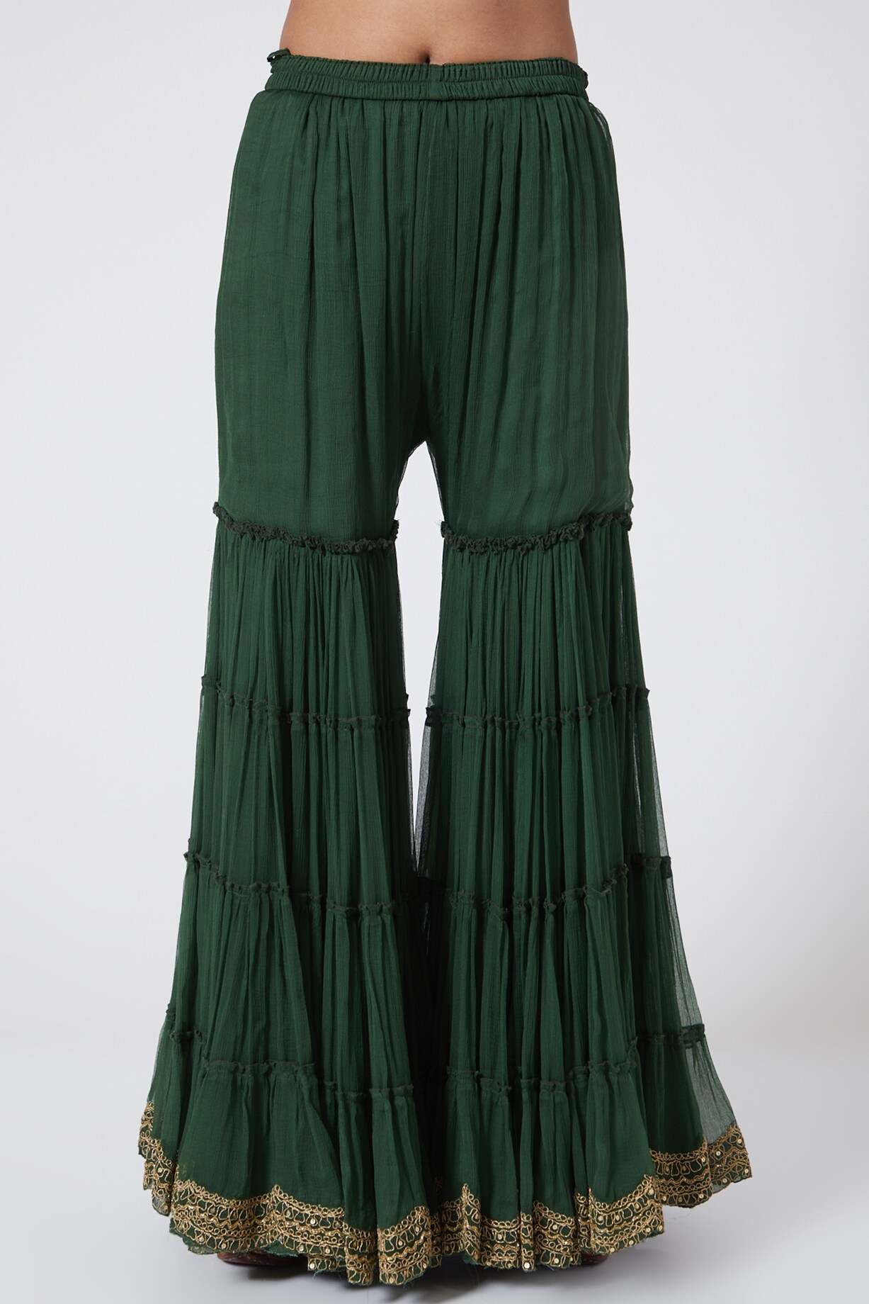 Dark Green Embroidered Gharara Set by Megha & Jigar at Pernia's Pop Up ...