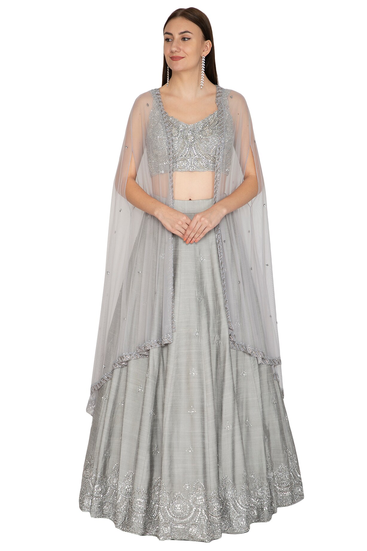 Steel Grey Embroidered Lehenga Set Design by Megha & Jigar at Pernia's ...