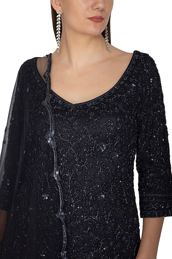 Midnight Blue Embroidered Sharara Set by at Pernia's Pop Up Shop 2025