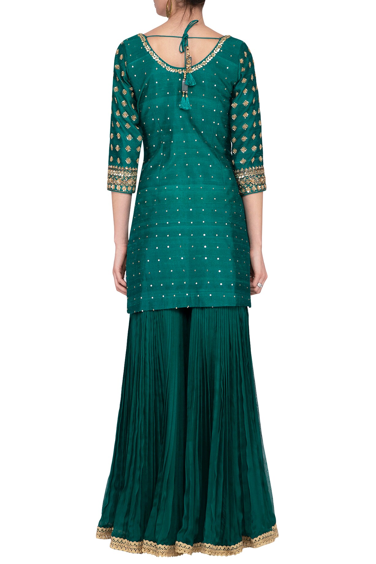 Peacock Green Flat Chiffon Embroidered Pleated Gharara Set by Megha ...