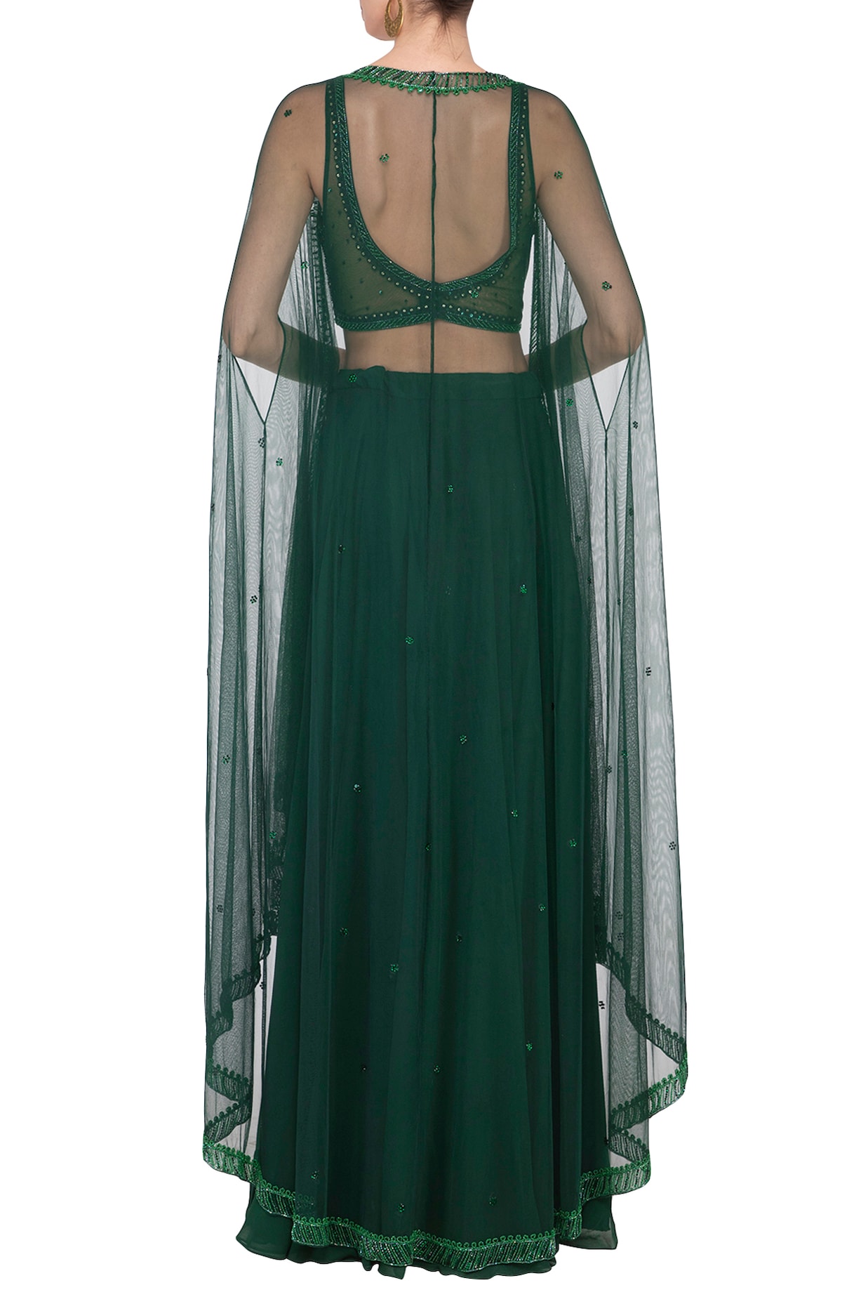 Green embroidered bustier with sharara pants and cape Design by Megha ...