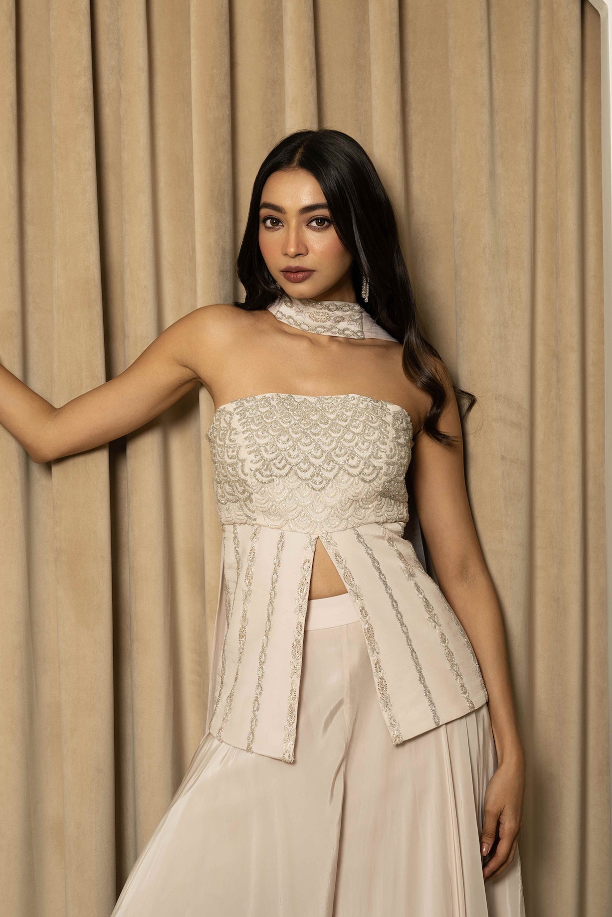 Silver Crepe Sharara Set by Mehak Sharma at Pernia's Pop Up Shop 2025