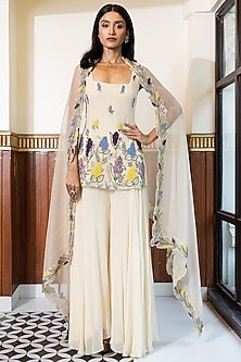 Vanilla Cream Georgette & Organza Sharara Set Design by Mehak Sharma at ...