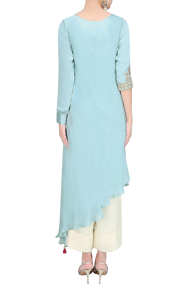 Frost blue embroidered asymmetric tunic with pants available only at ...