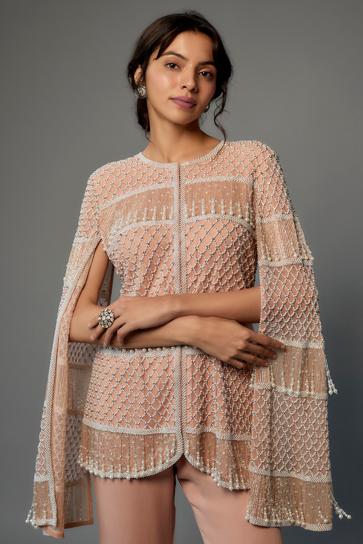 Blush Pink Net Embroidered Jacket Set by Malasa at Pernia's Pop Up Shop ...
