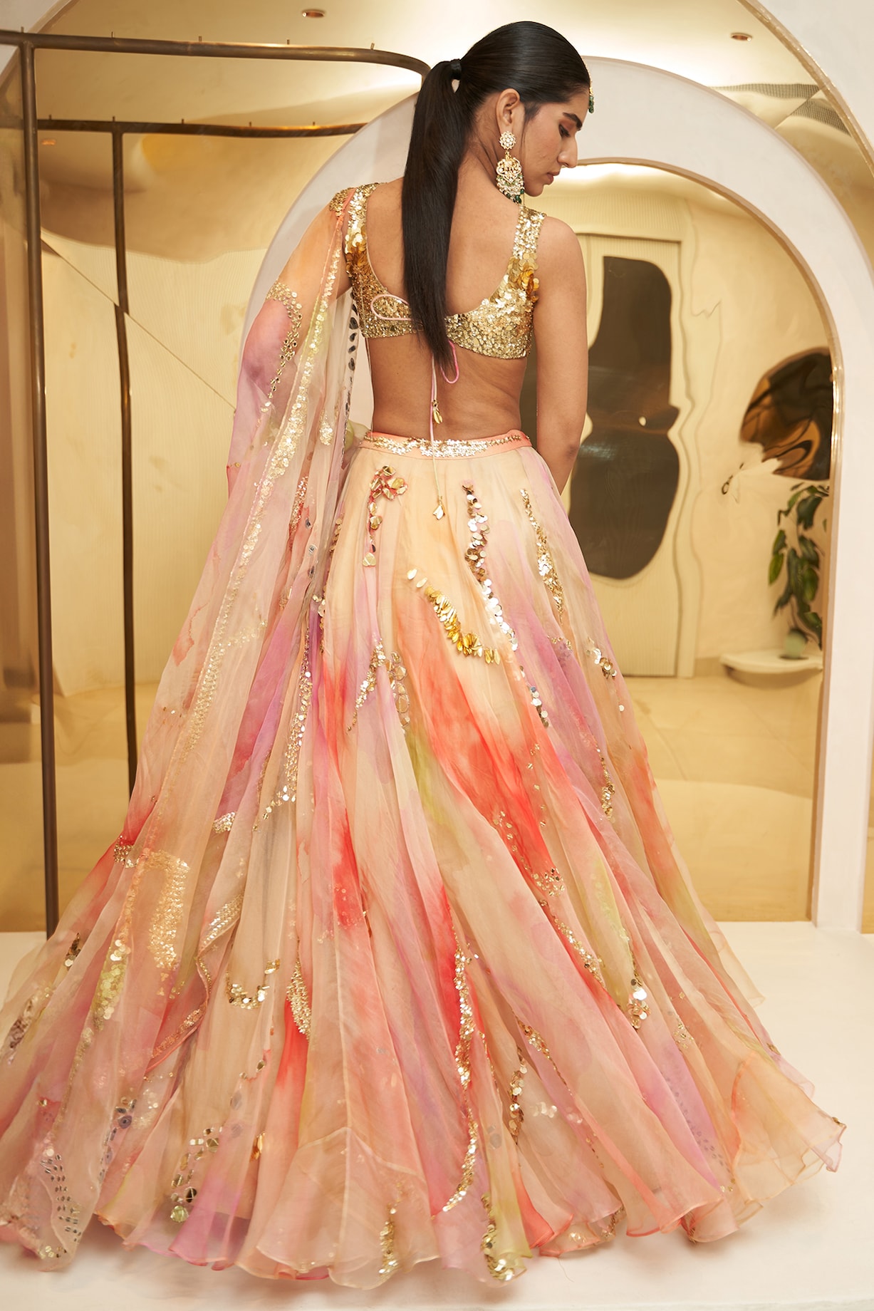 Multi Colored Organza Printed Wedding Lehenga Set By Mahima Mahajan At