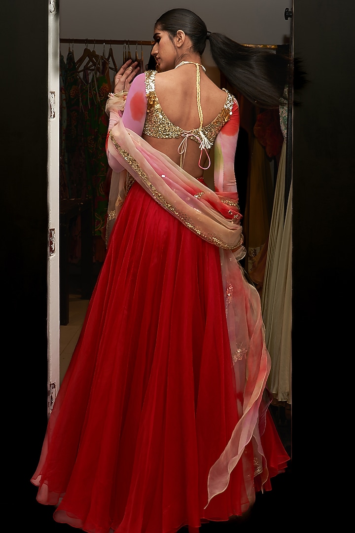 Red Organza & Net Lycra Wedding Lehenga Set by Mahima Mahajan at Pernia ...