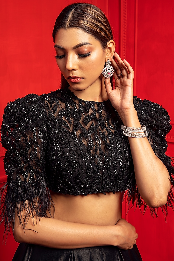 Black Crepe Lehenga Set Design by Mahima Mahajan at Pernia's Pop Up ...