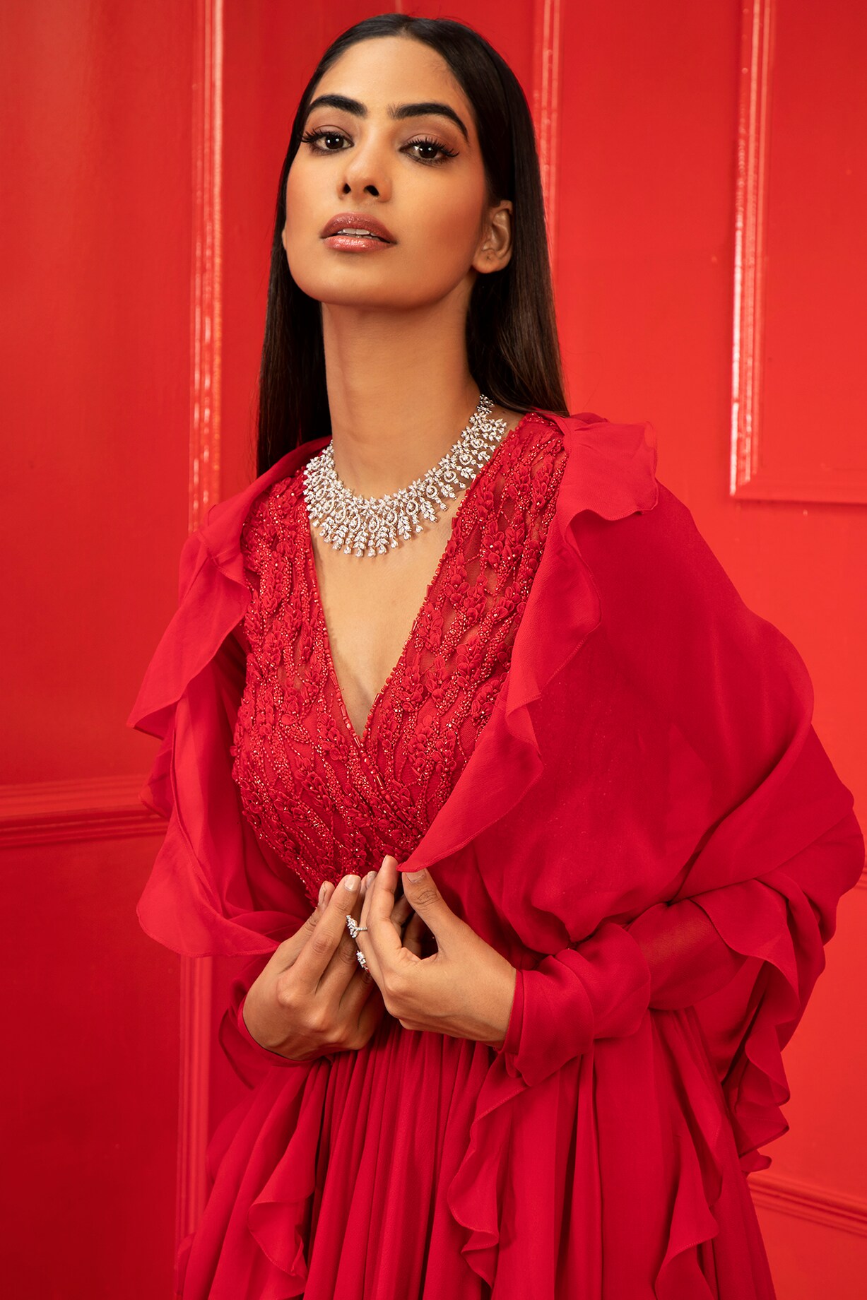 Red Embroidered Anarkali Set by Mahima Mahajan at Pernia's Pop Up Shop 2026