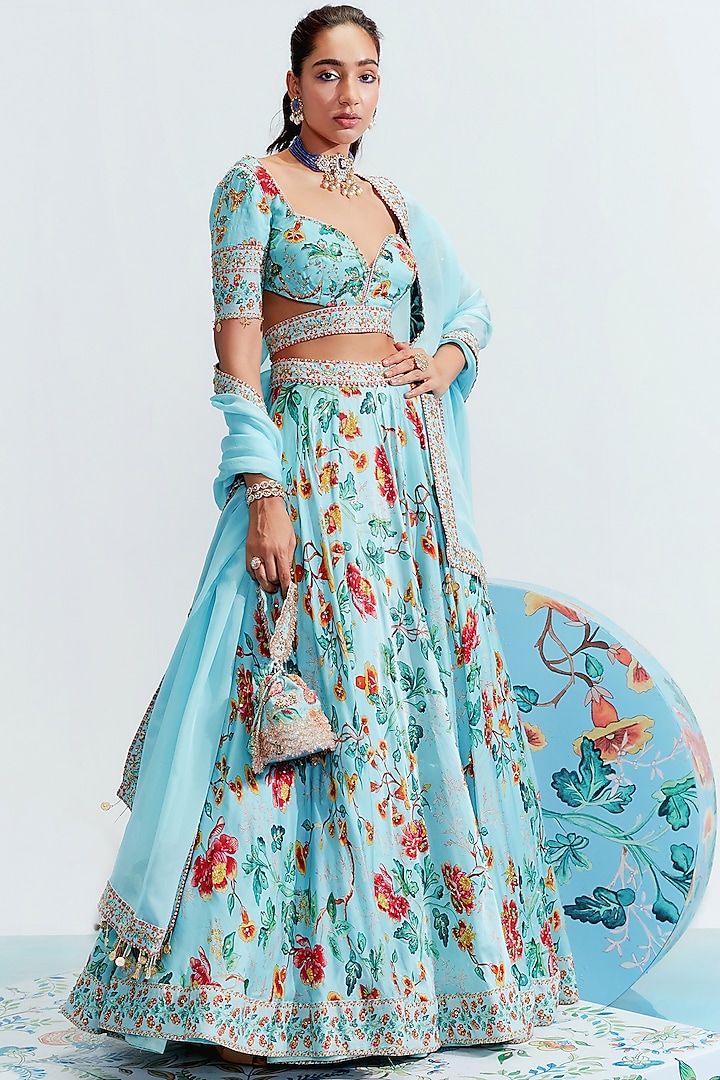 Blue Lehenga Set With Embroidery Design by Mahima Mahajan at Pernia's ...