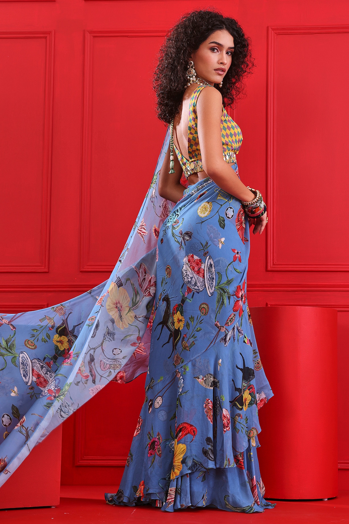 Blue Georgette Printed Saree Set by Mahima Mahajan at Pernia's Pop Up ...