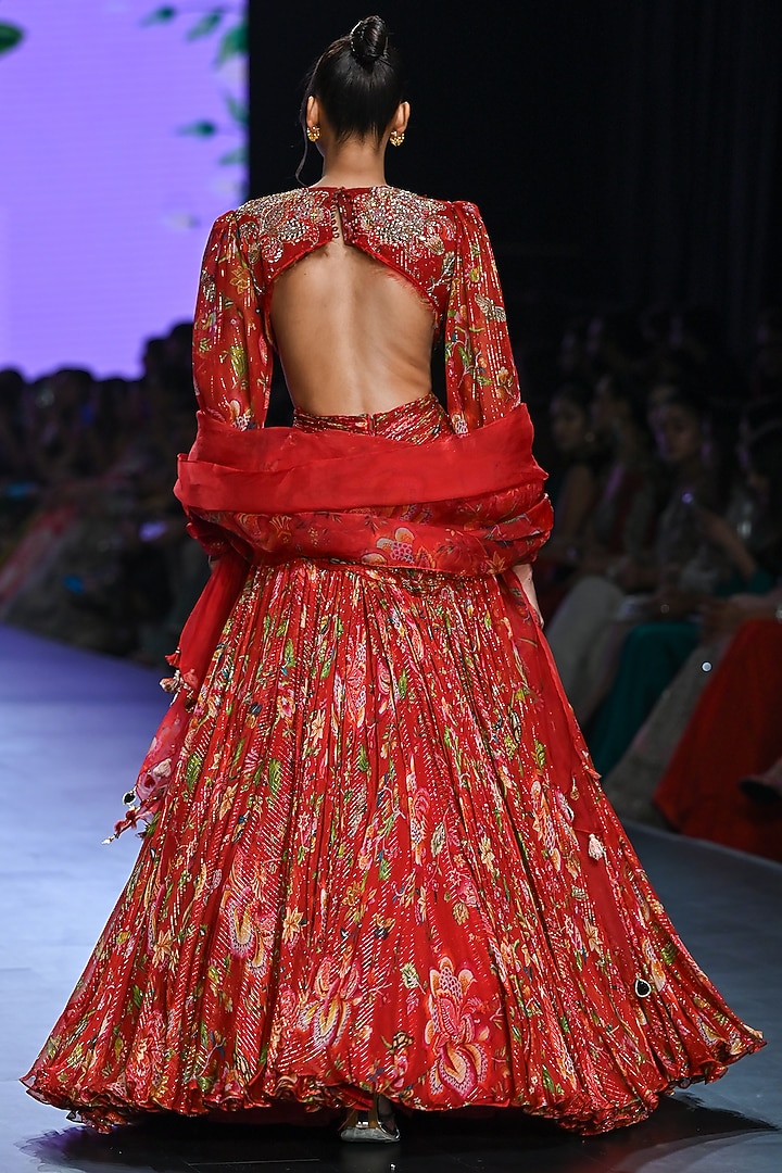 Red Lurex Chiffon Embroidered Anarkali Set Design by Mahima Mahajan at ...