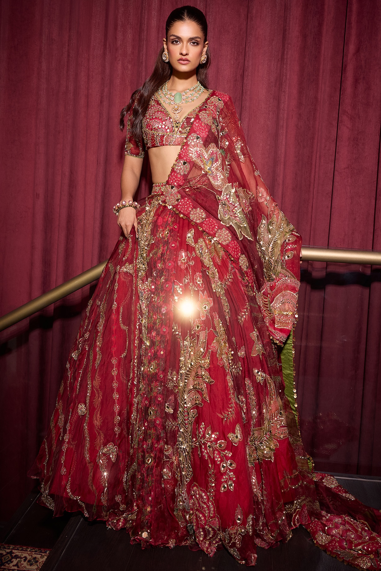 Sindoori Red Organza Hand Embroidered Bridal Lehenga Set by Mahima ...
