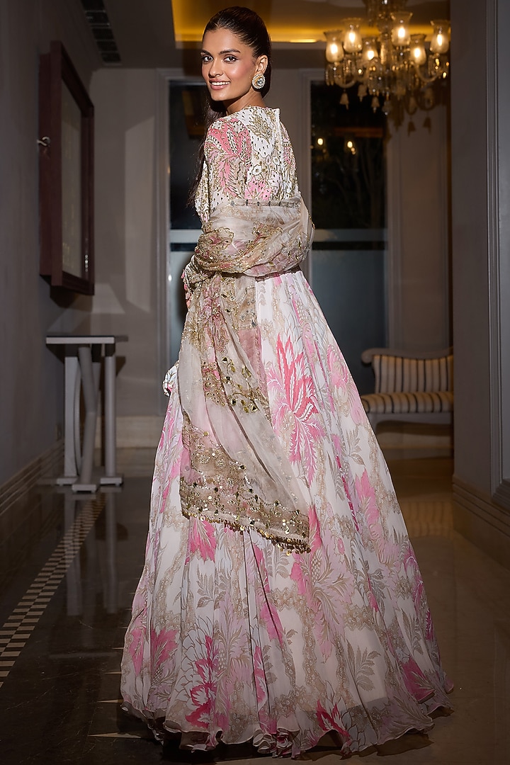 Rose Pink Organza & Georgette Hand Embroidered Anarkali Set by Mahima ...