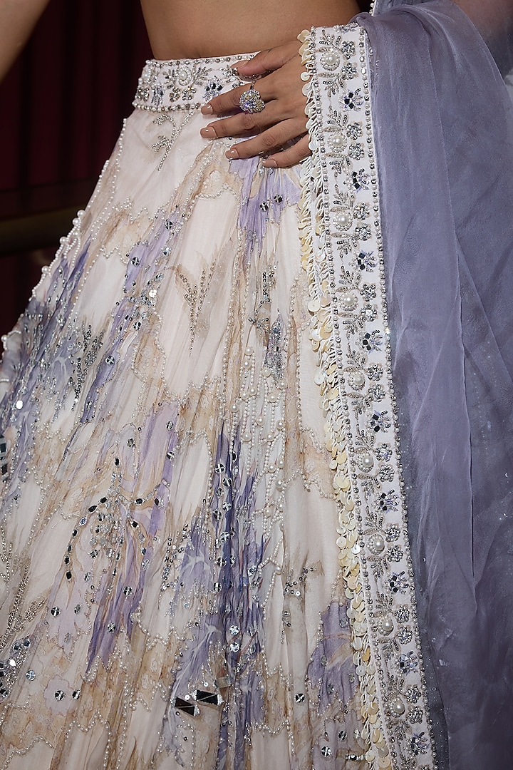 Ocean Blue Organza Hand Embroidered Bridal Lehenga Set by Mahima ...