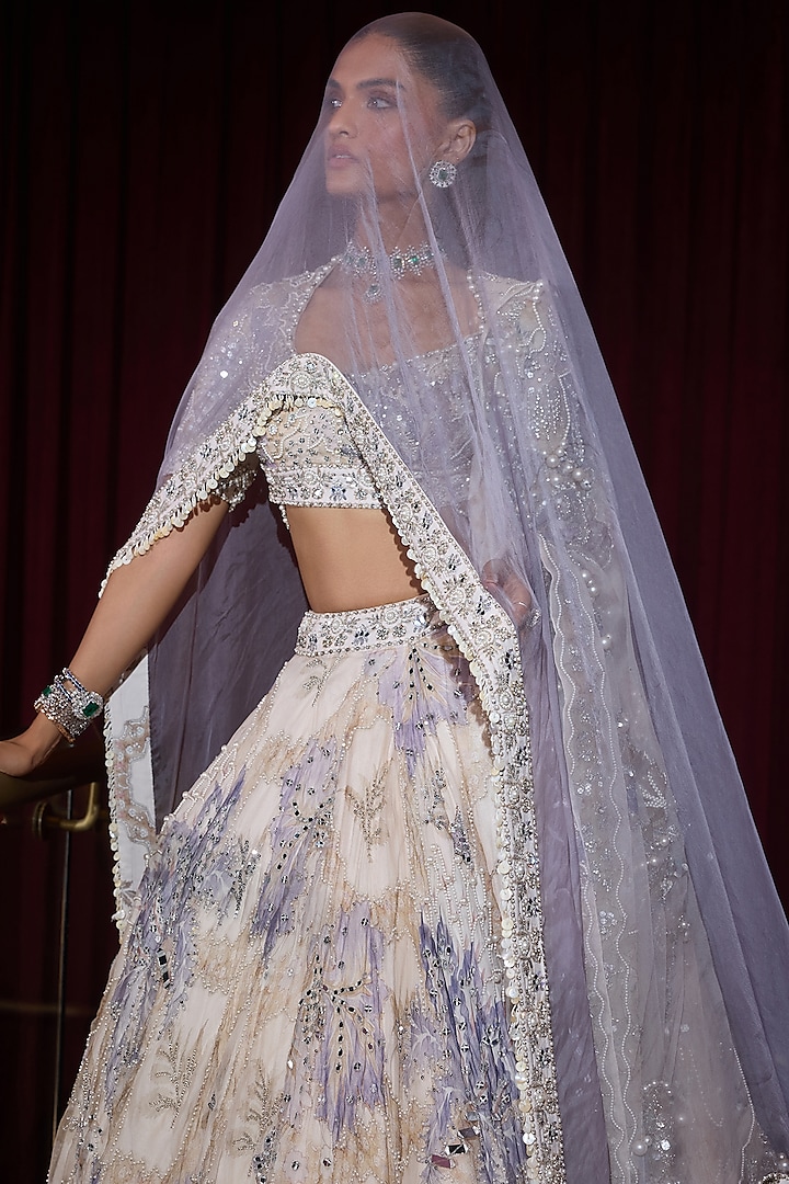 Ocean Blue Organza Hand Embroidered Bridal Lehenga Set by Mahima ...