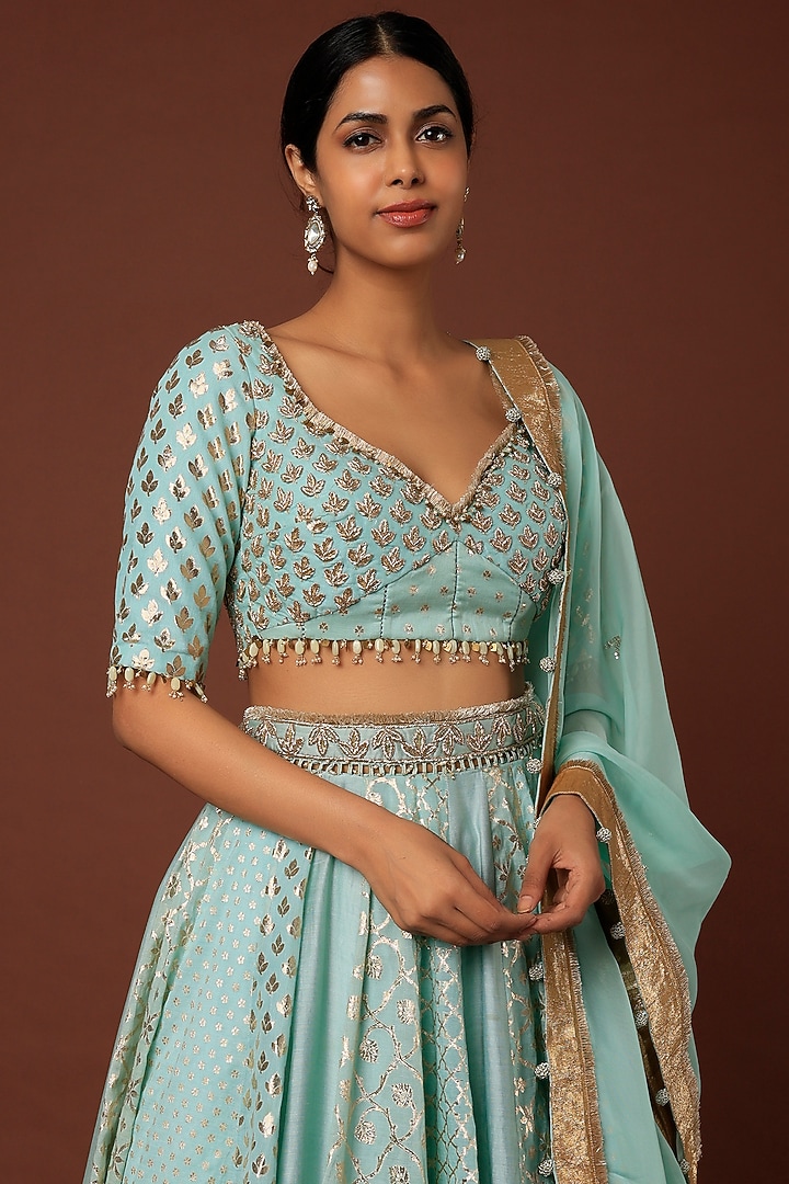 Sky Blue Hand Embroidered Wedding Lehenga Set by Mahima Mahajan at ...