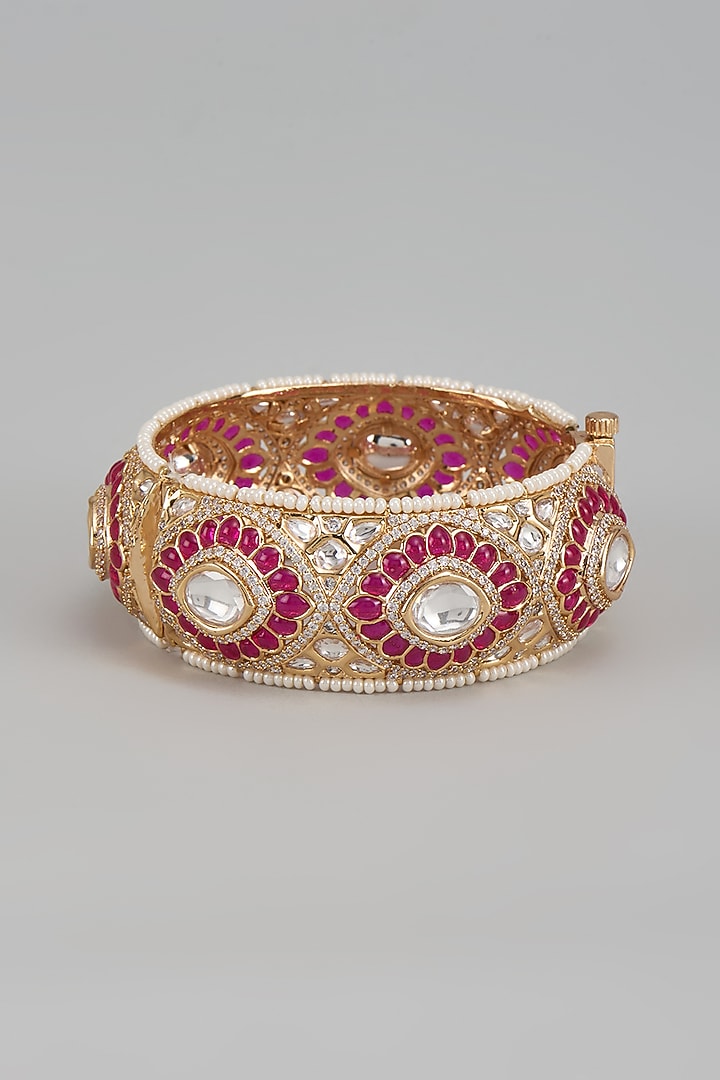 Gold Finish Kundan Polki & Ruby Stone Bangle by Moh-Maya by Disha Khatri at Pernia's Pop Up Shop ...