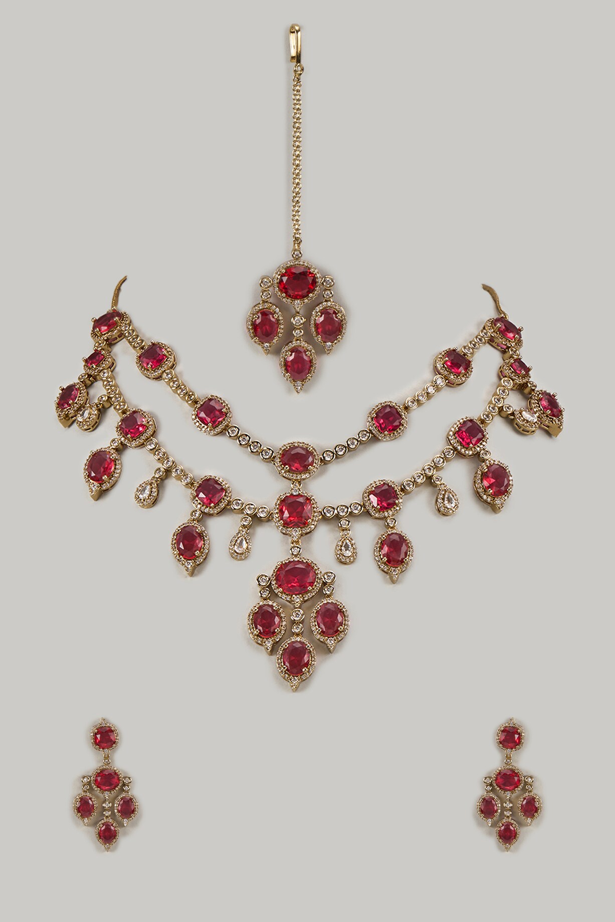 Black Rhodium Finish Zircon & Ruby Stone Necklace Set by Moh-Maya by ...