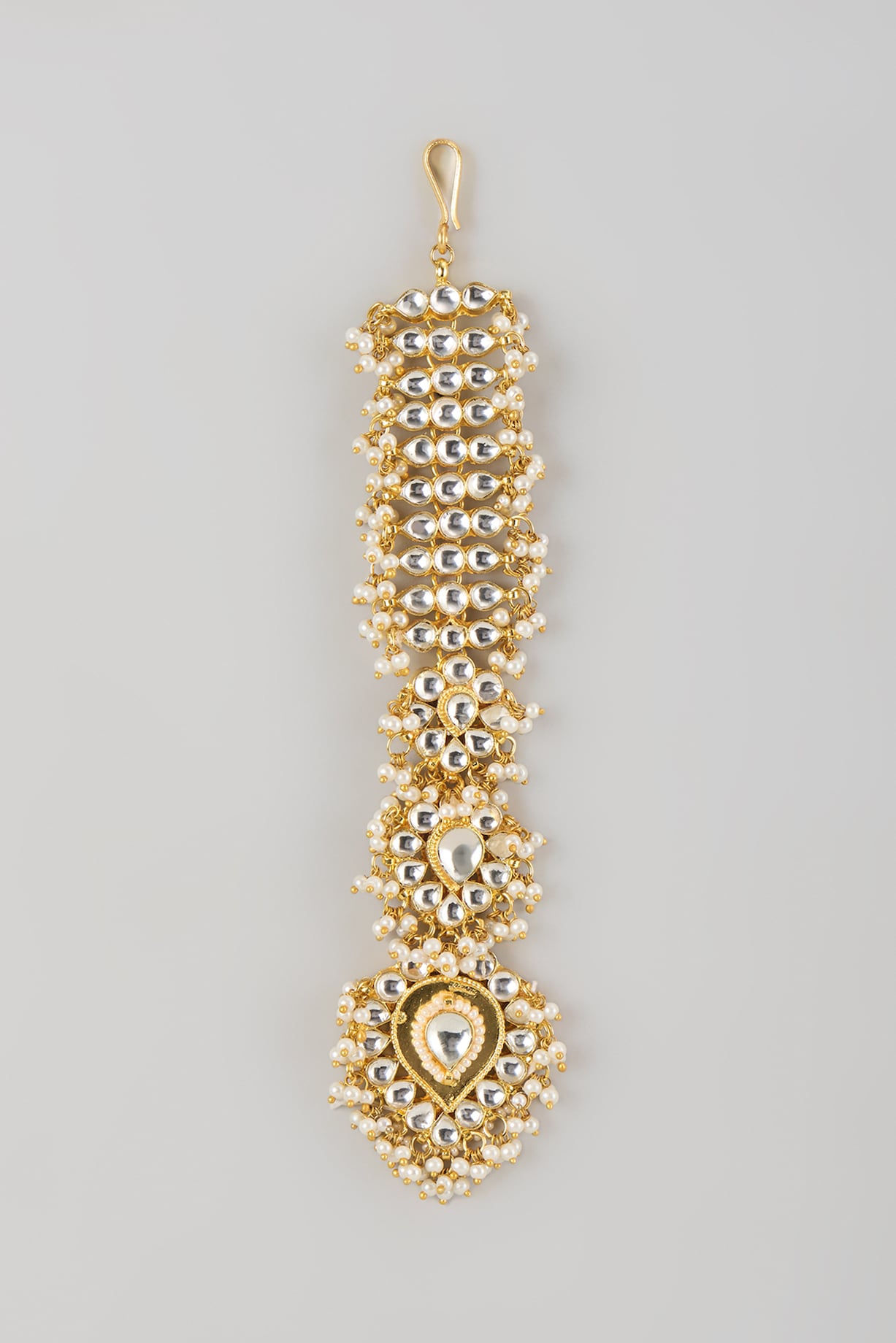 Gold Finish Kundan Polki & Pearl Maangtikka by Moh-Maya by Disha Khatri ...