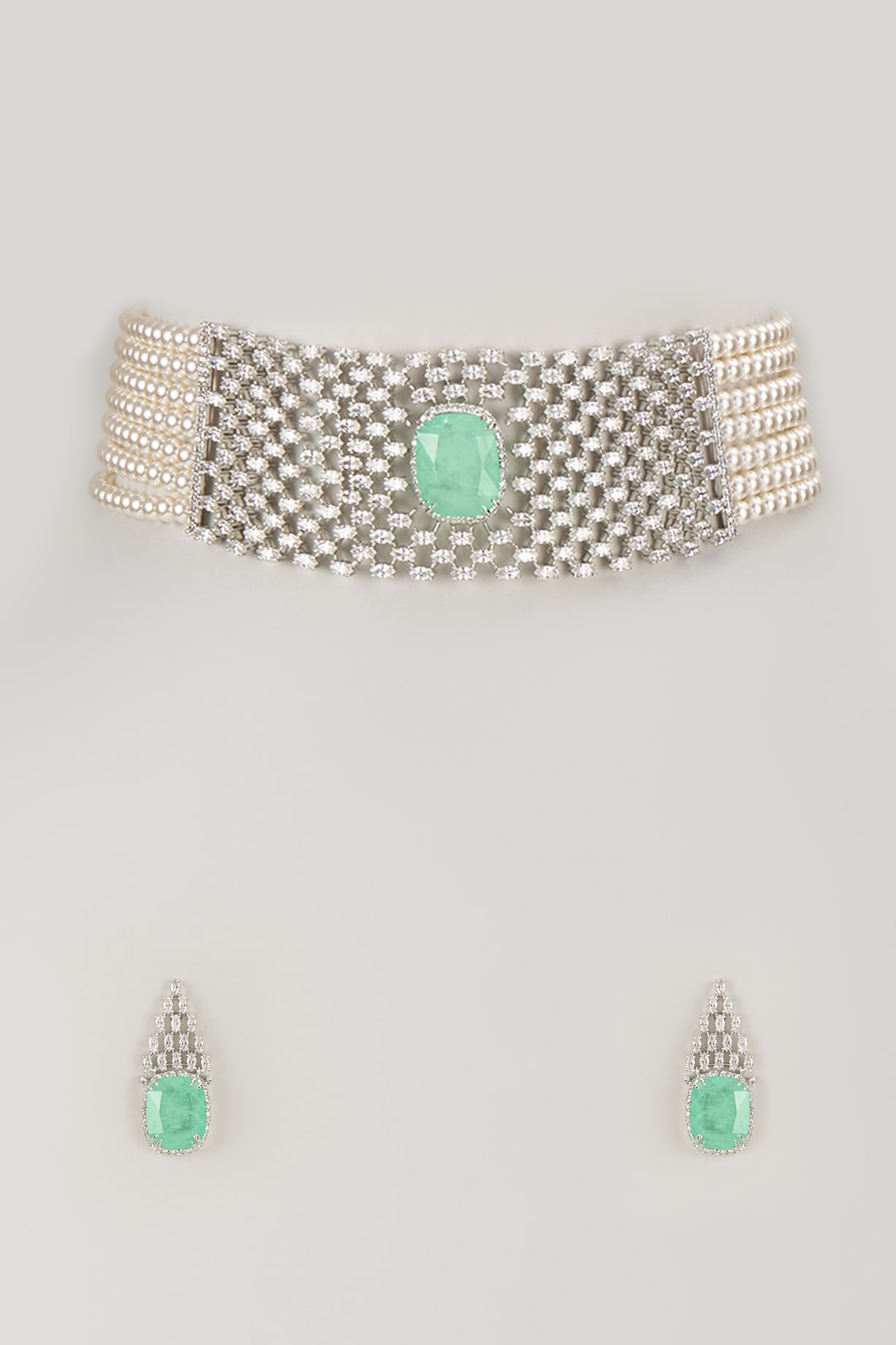 Silver Finish Turquoise Stone & Zircon Choker Necklace Set by Moh-Maya ...