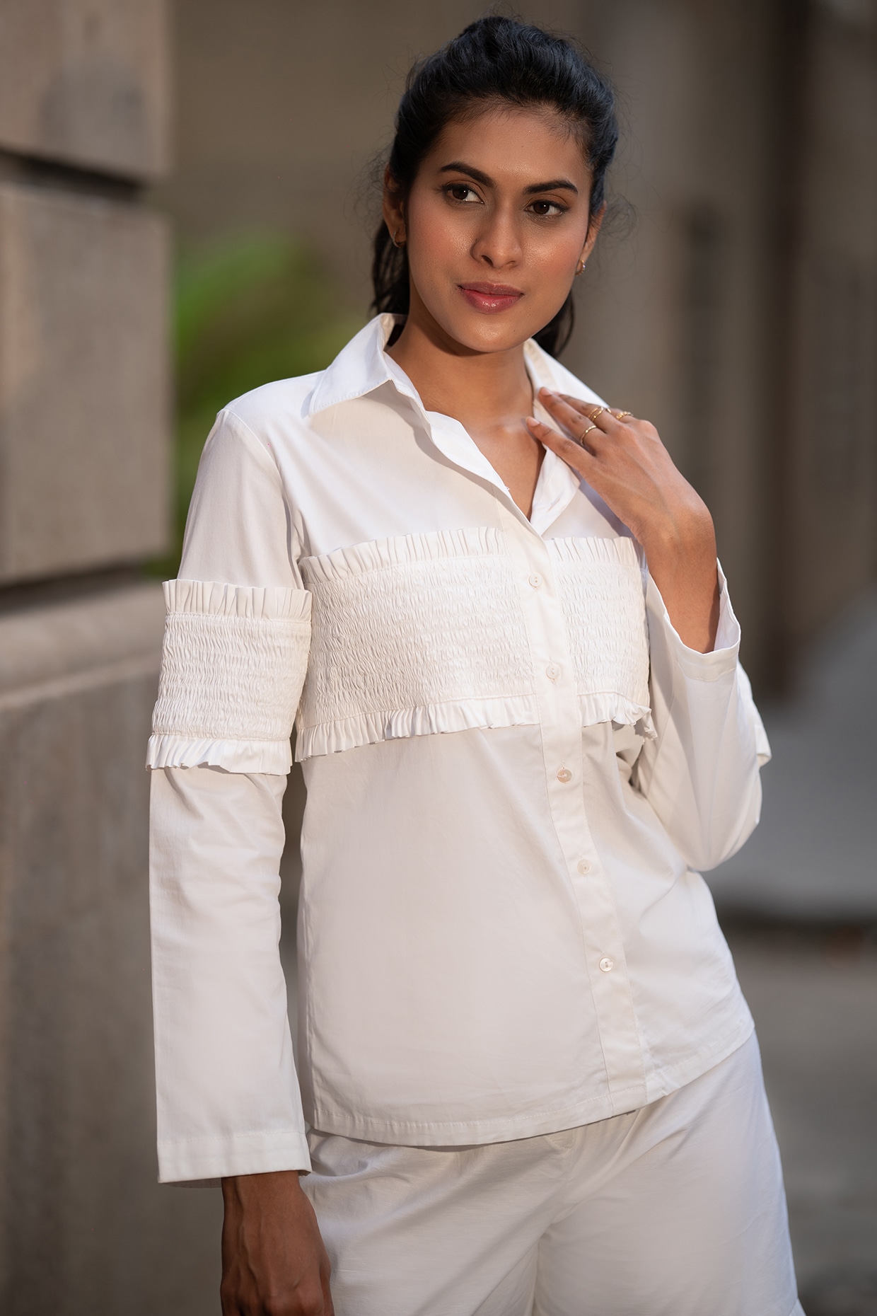 White Cotton Elasticated Shirt by Mehak Murpana at Pernia's Pop Up Shop ...